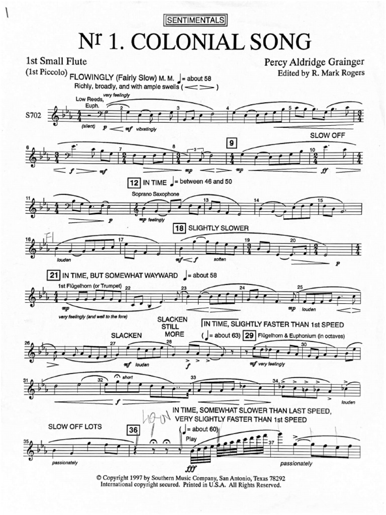 Grainger - Colonial Song | PDF