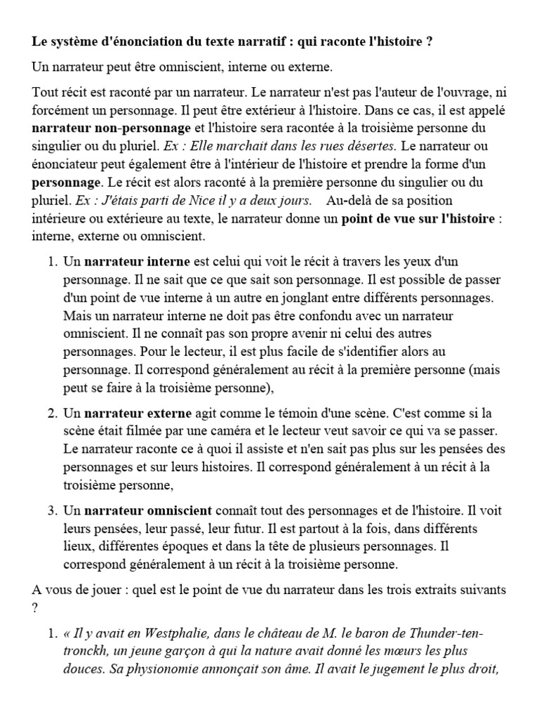 Le narrateur dans le texte narratif | PDF | Fiction générale