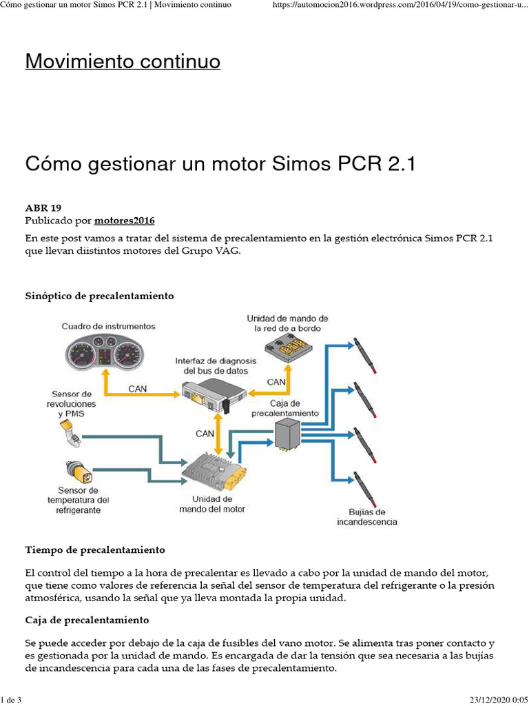 Gestión del motor Simos PCR 2.1 | PDF | Motores | Ingeniería mecánica