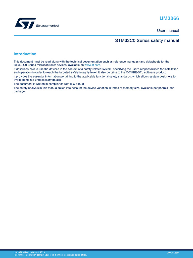 Um3066 stm32c0 Series Safety Manual Stmicroelectronics | PDF | Reliability Engineering ...