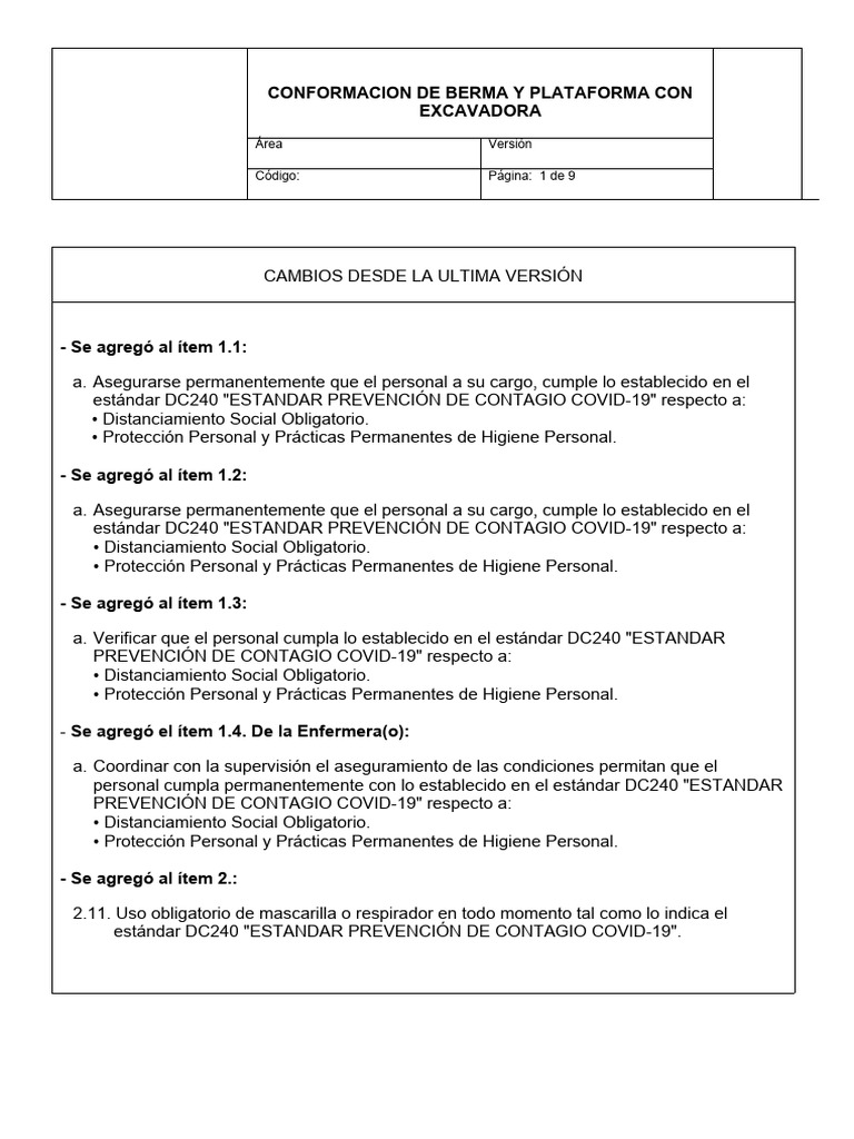 034.conformacion de Bermas y Plataforma Con Excavadora | PDF | La seguridad