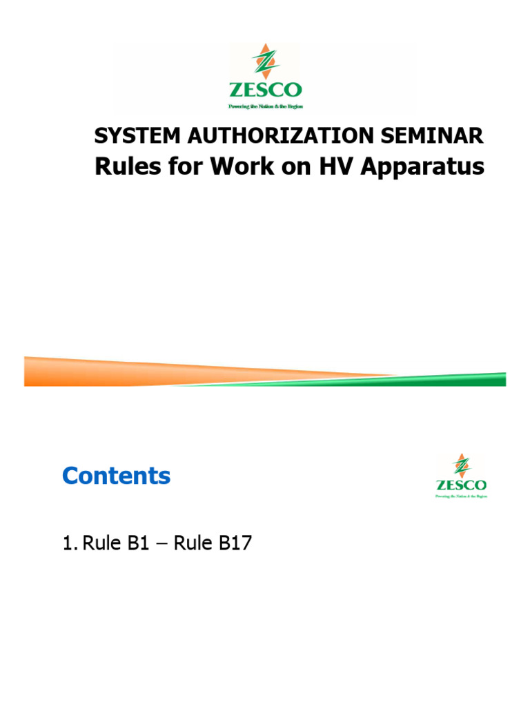 SAP Presentation - Rules For Works On HV Apparatus | PDF | Firefighting | Electrical Substation