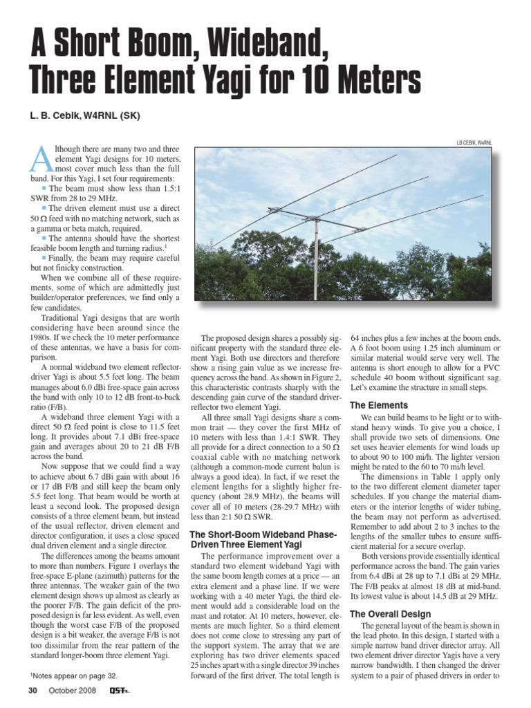 A Short Boom, Wideband, Three Element Yagi For 10 Meters: L. B. Cebik ...