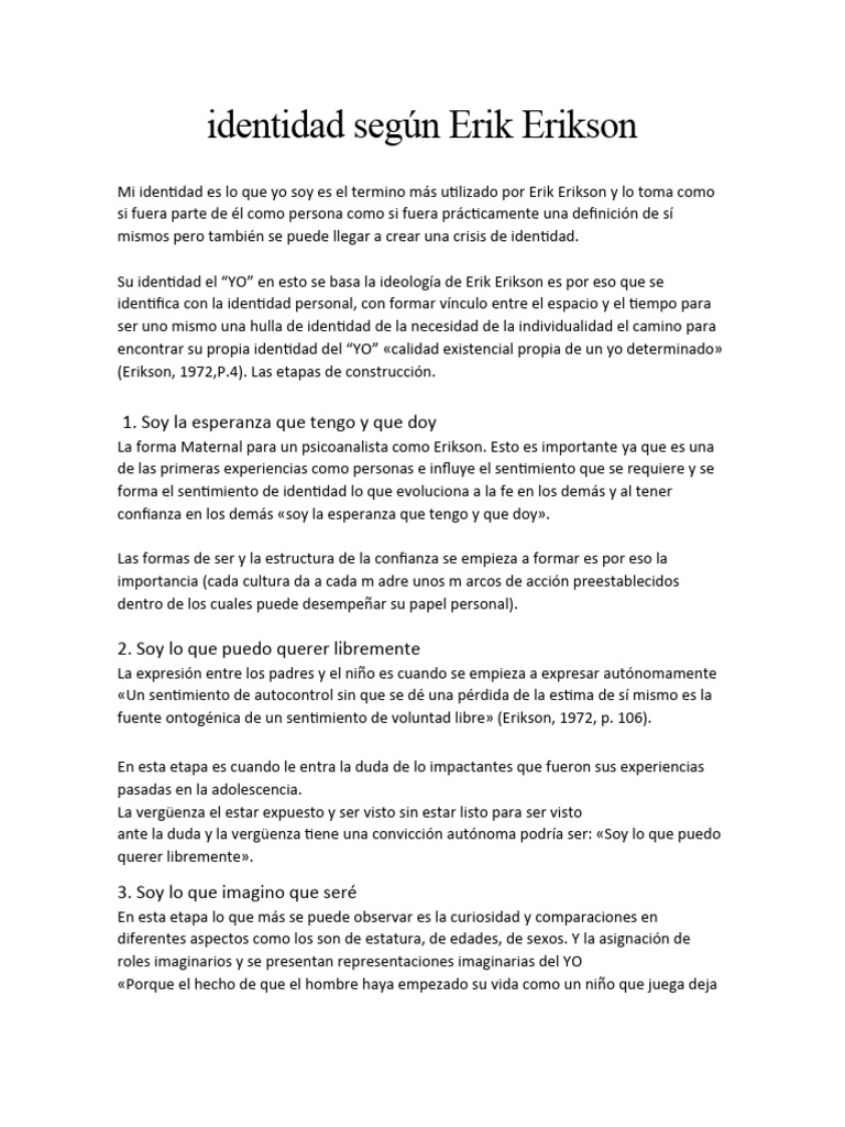 Identidad Según Erik Erikson | PDF | Ciencias del comportamiento | Sicología