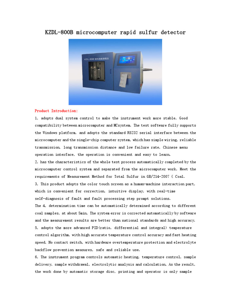 KZDL-800B Sulfur Detector Overview | PDF | User Interface | Microcomputers
