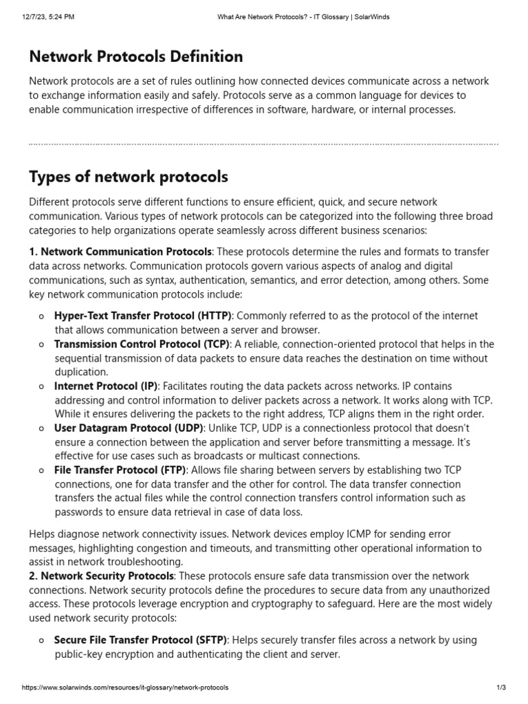What Are Network Protocols - IT Glossary - SolarWinds | PDF | Osi Model | Computer Network