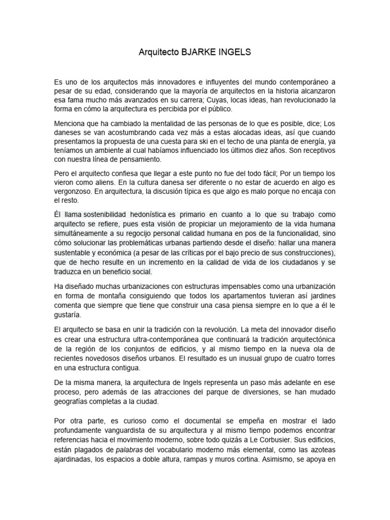 Arquitecto BJARKE INGELS | PDF | Arquitecto | Dinamarca