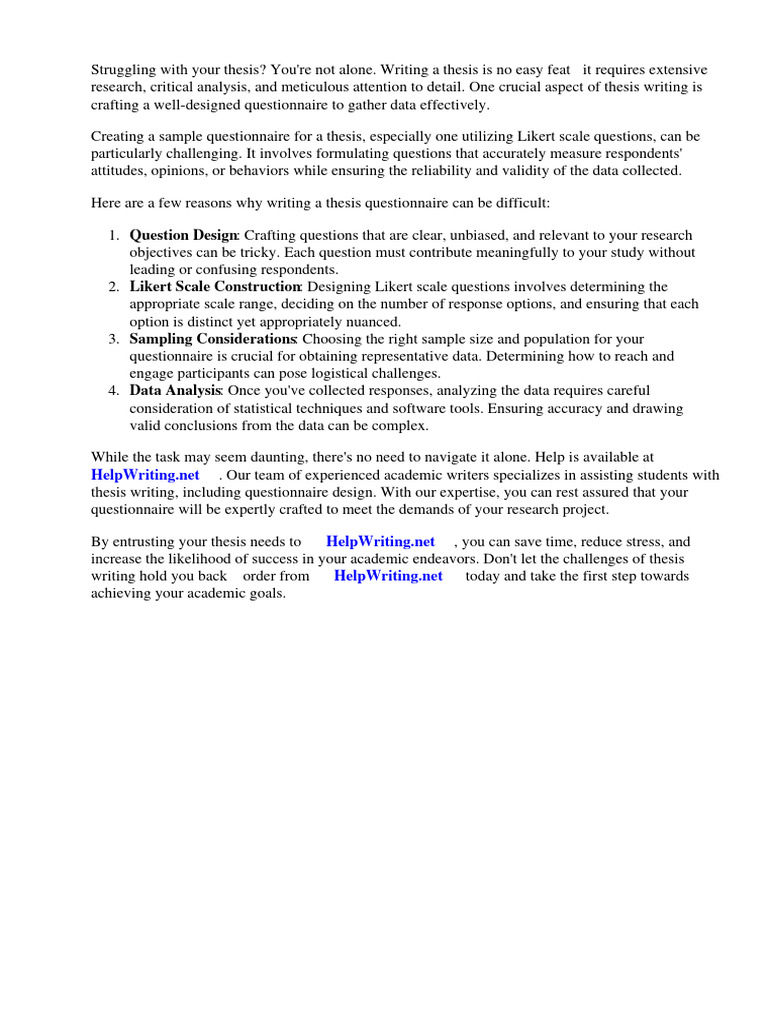 Sample Questionnaire for Thesis Likert Scale | PDF | Likert Scale ...