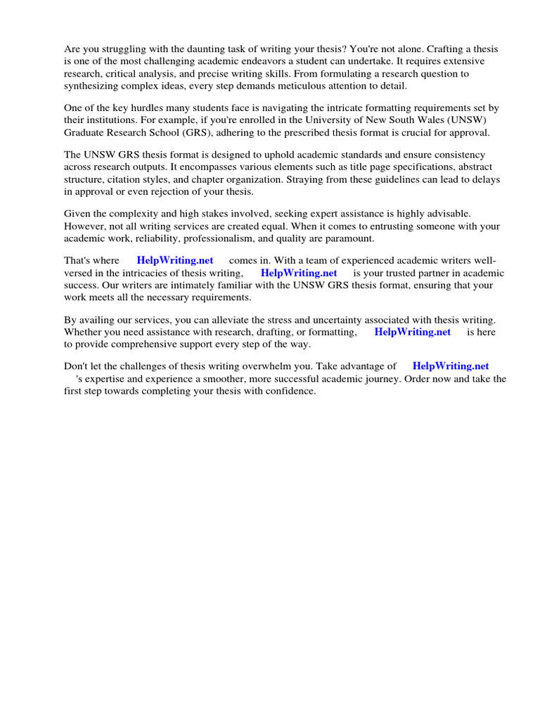 Unsw Grs Thesis Format | PDF | Thesis | Doctor Of Philosophy