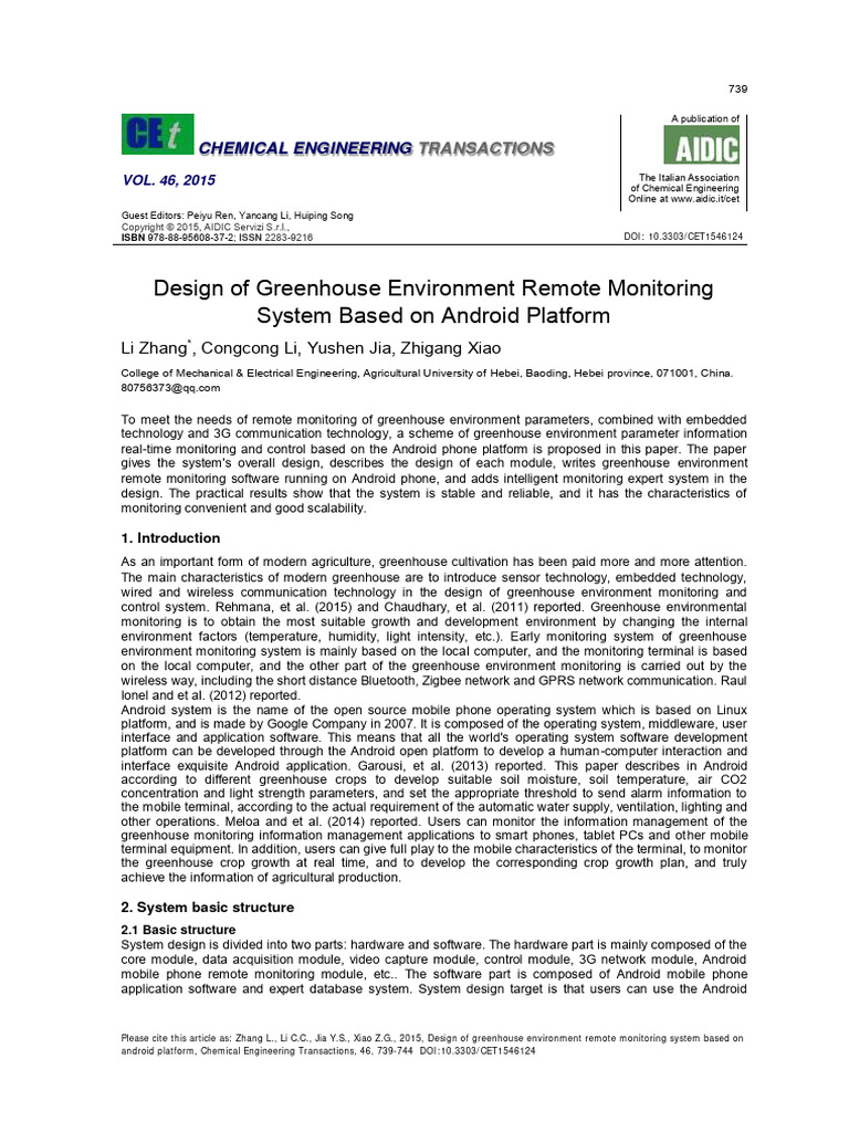 Design of Greenhouse Environment Remote Monitoring System Based On Android Platform | PDF ...