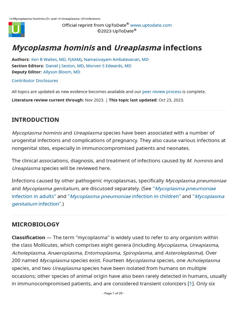 Mycoplasma Hominis and Ureaplasma Infections | PDF | Mycoplasma | Infection