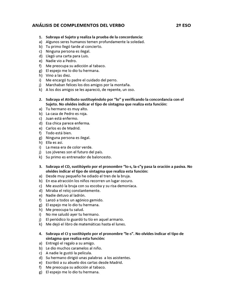 Análisis Complemento Verbal Imprimir Imprimir Imprimir Imprimir Imprimir | PDF | Verbo | Asunto ...