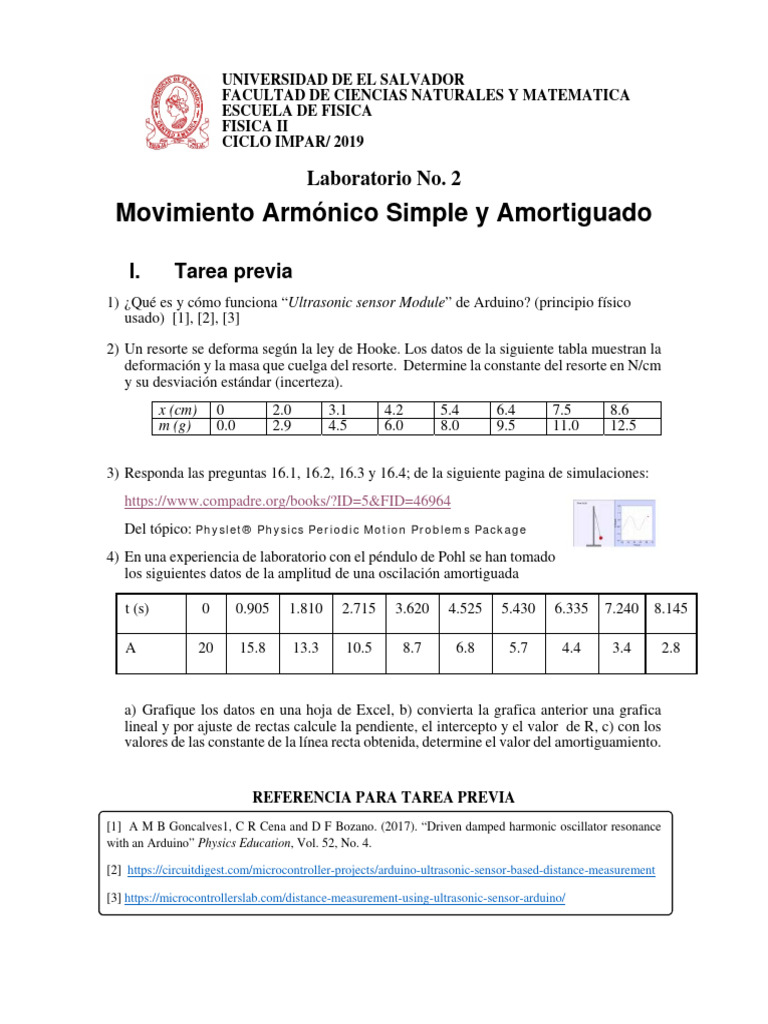 Tarea Previa Lab 2 | Descargar gratis PDF | Oscilación | Naturaleza