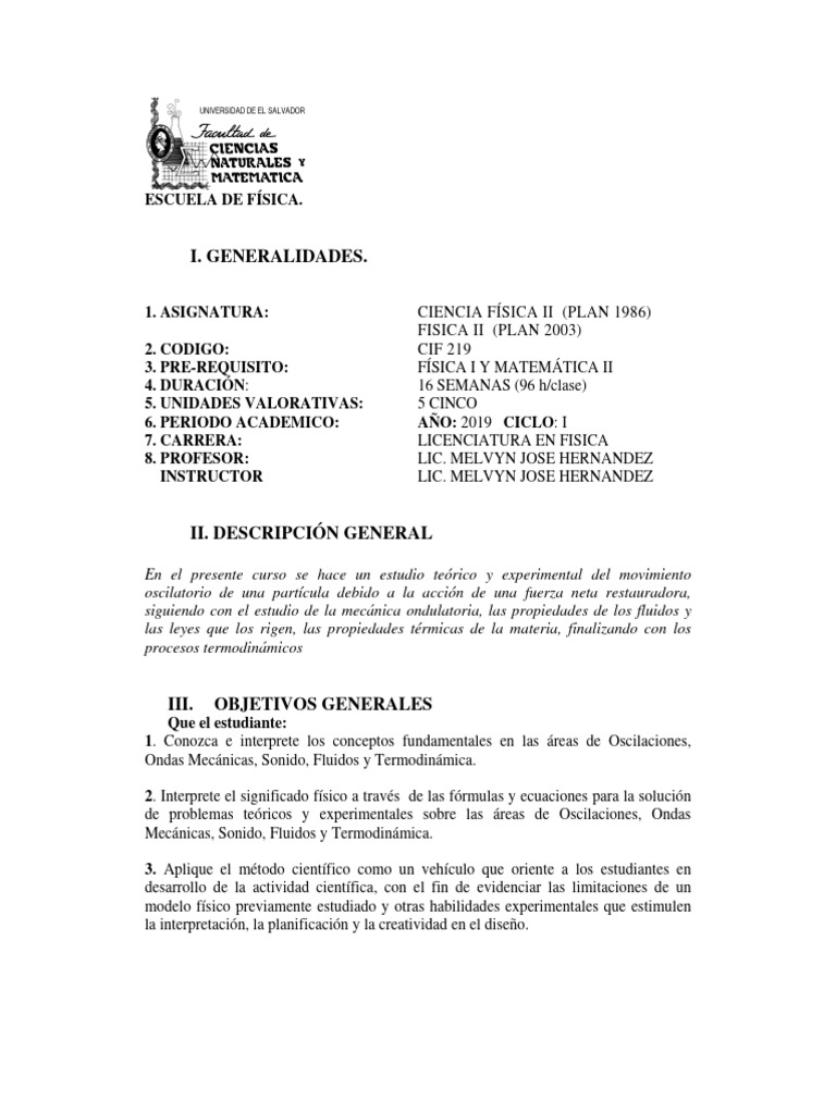 Programa de Fisica II Completo - 2019 | PDF | Olas | Calor