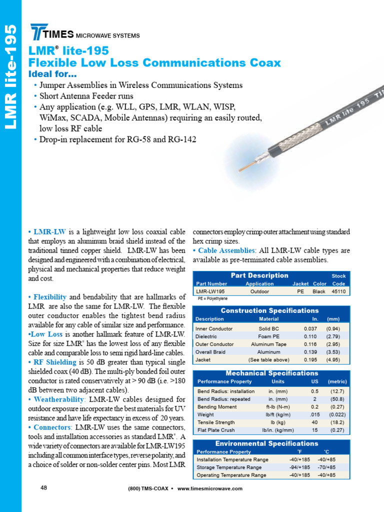 LMR Lite-195 | PDF | Coaxial Cable | Electricity