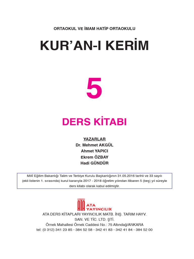 5.sınıf Kuranı Kerim Ders Kitabı. (Ata Yayınları) PDF İNDİR | PDF
