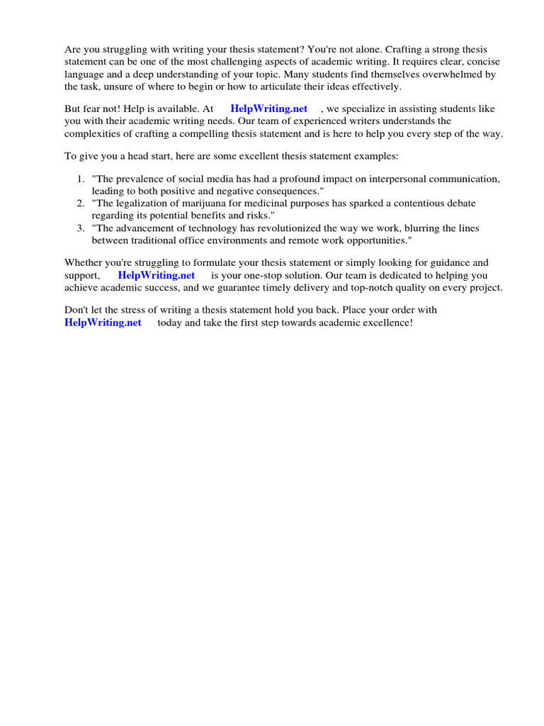 Excellent Thesis Statement Examples | PDF | Essays | Thesis