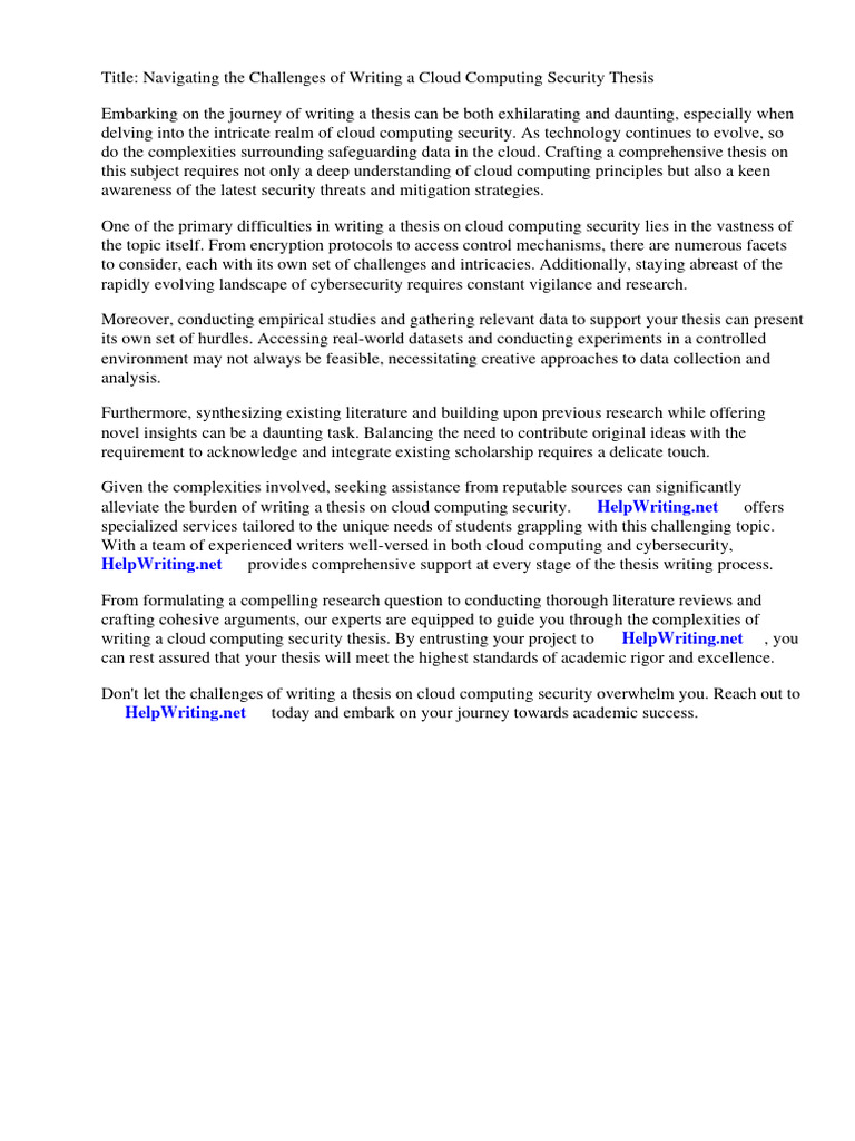 Cloud Computing Security Thesis PDF | PDF | Cloud Computing | Computer Security