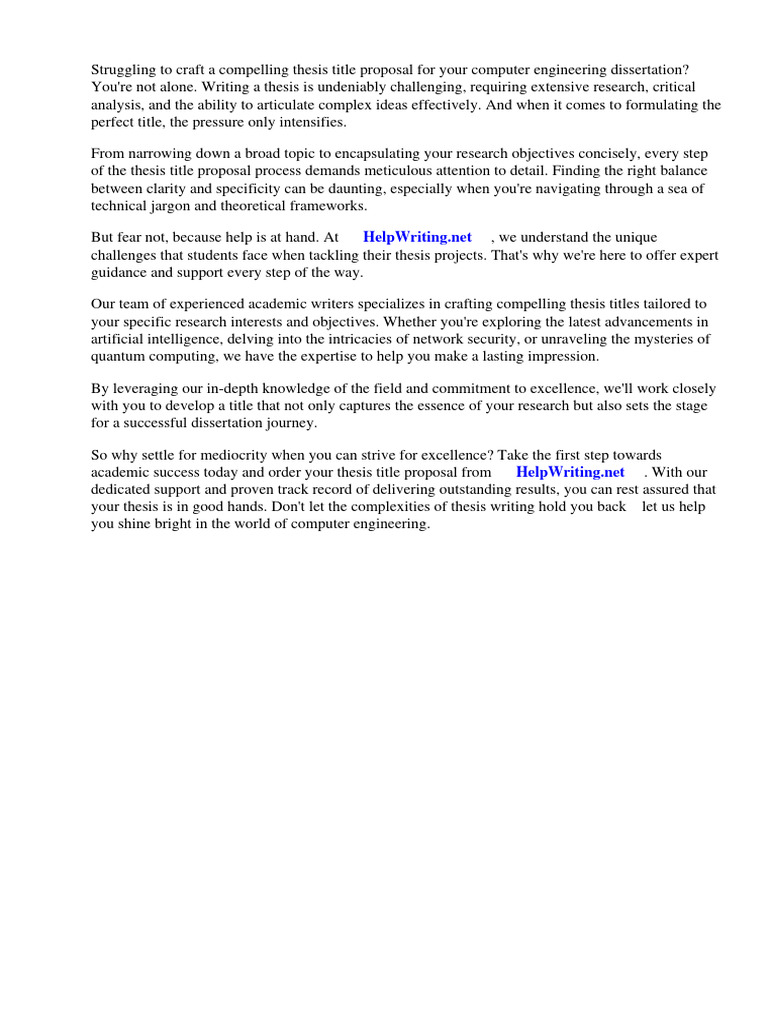 Thesis Title Proposal For Computer Engineering Students | PDF