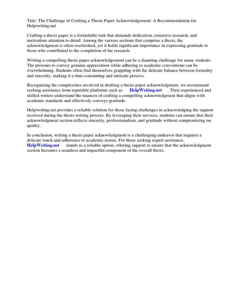 Thesis Paper Acknowledgement Sample | Download Free PDF | Thesis ...