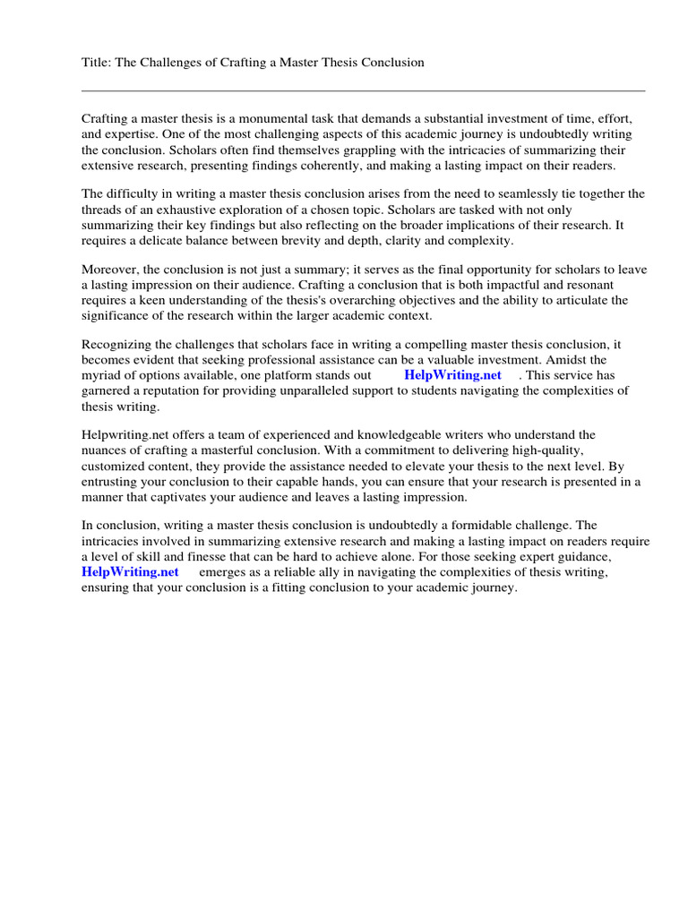 Writing A Conclusion Master Thesis | PDF | Thesis | Essays