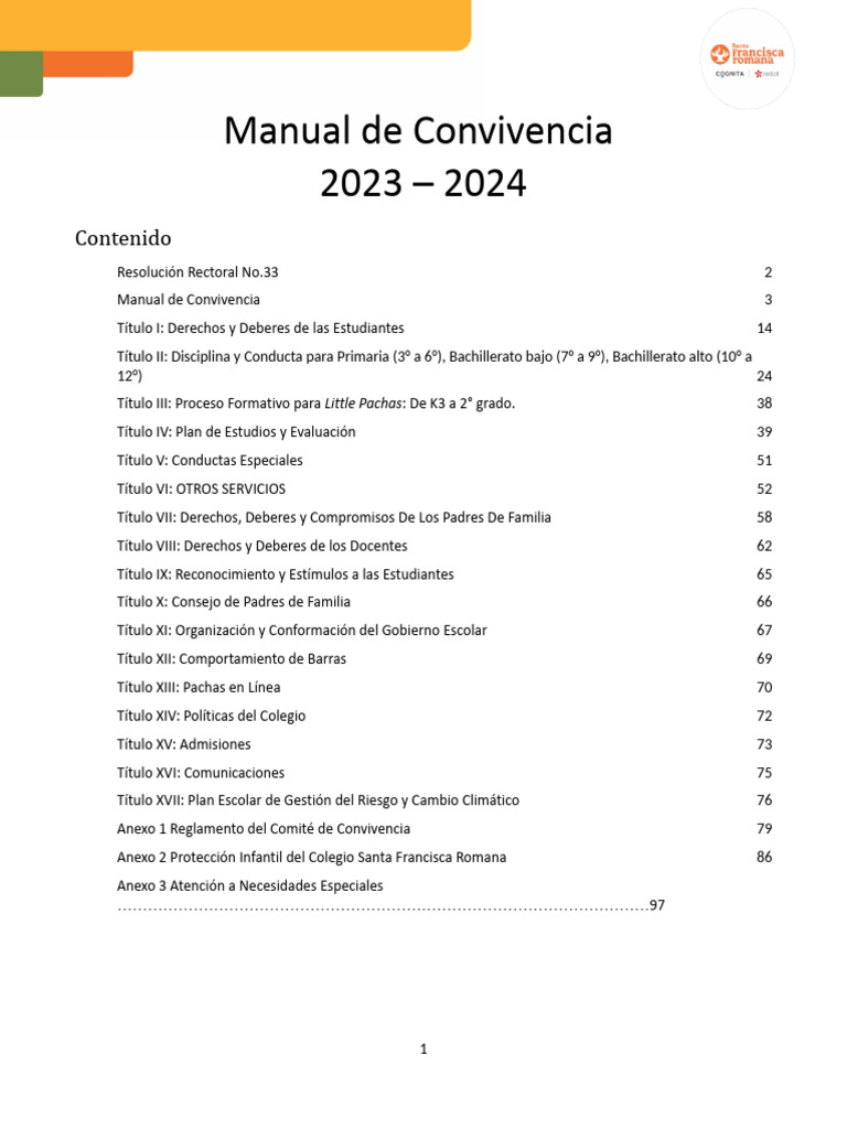 Manual de Convivencia 2023-2024 | PDF