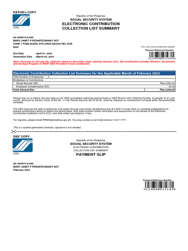 SSS Contribution Summary for Employers | PDF