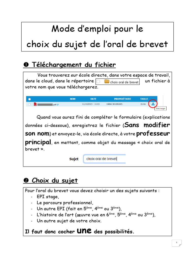 Choix de sujet pour l'oral du brevet | PDF | Fichier informatique ...