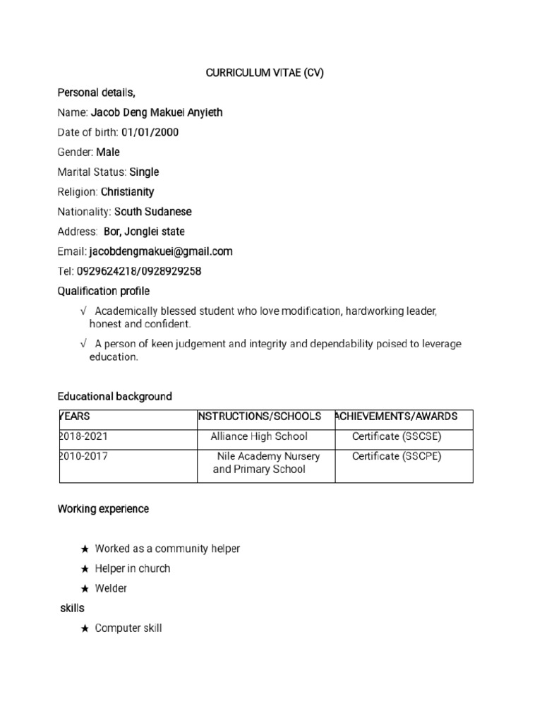 Jacob Deng Makuei CV | PDF