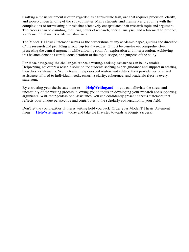 Model t Thesis Statement | PDF | Essays | Thesis