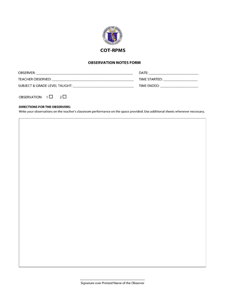 COT-RPMS Observation Notes Form | PDF COT-RPMS Observation Notes Form | PDF