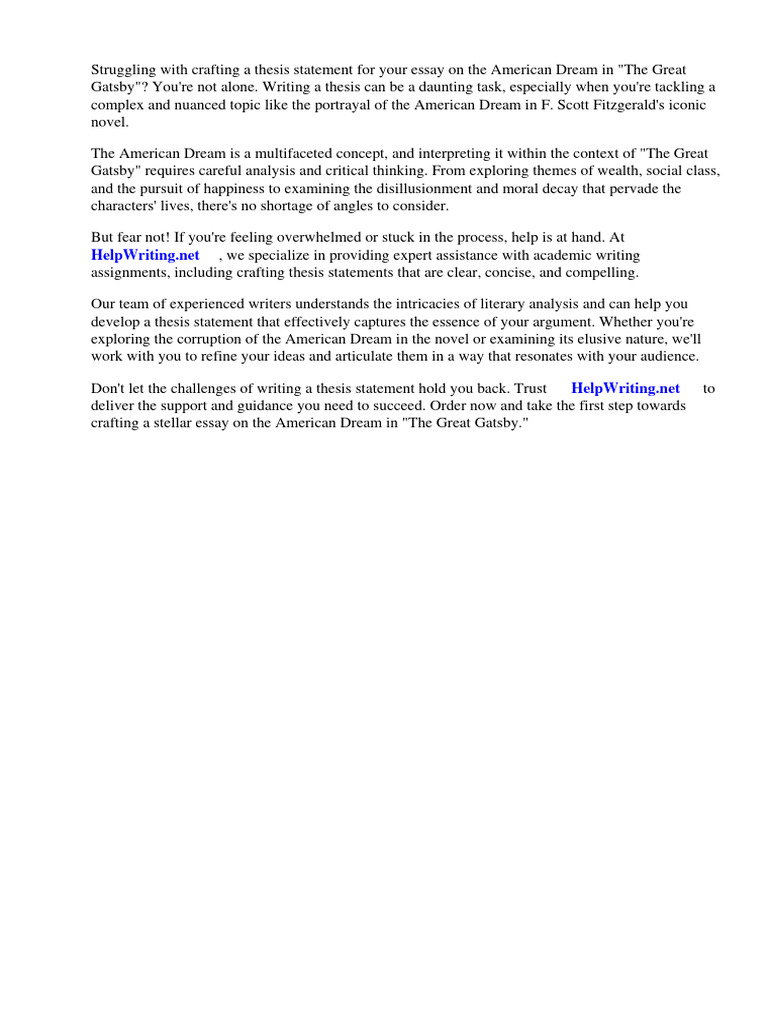 Thesis Statement American Dream Great Gatsby | PDF | The Great Gatsby ...