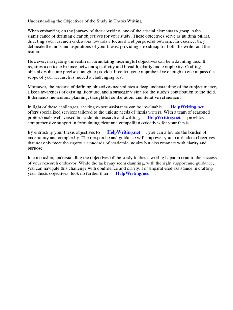 Objectives of The Study in Thesis Meaning | PDF | Methodology ...