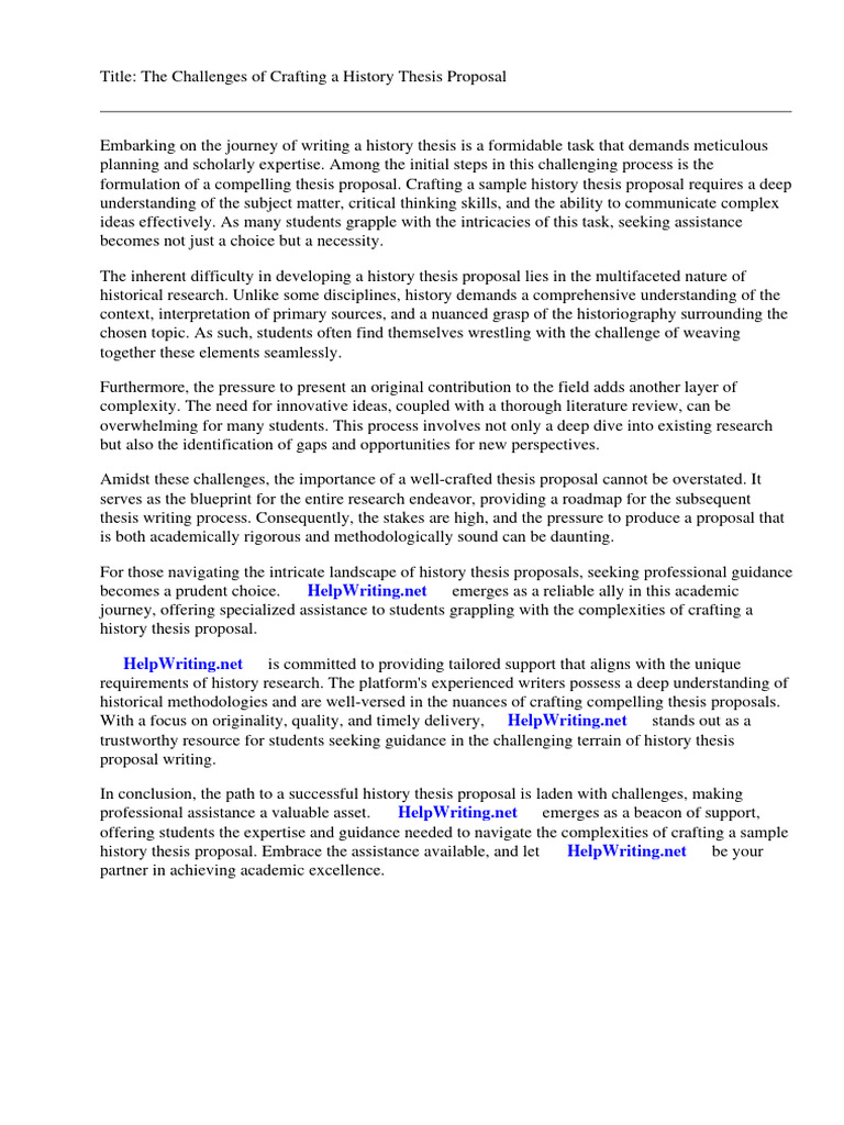 Sample History Thesis Proposal | PDF | Thesis | Methodology