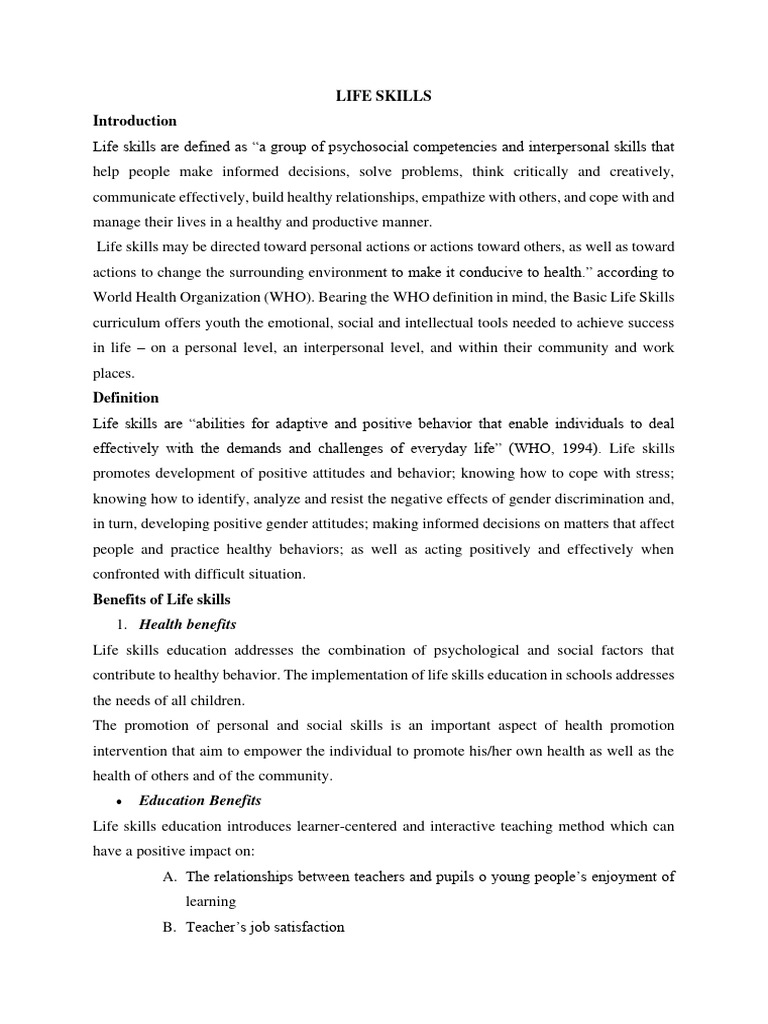 Life Skills Notes | PDF | Self Esteem | Negotiation