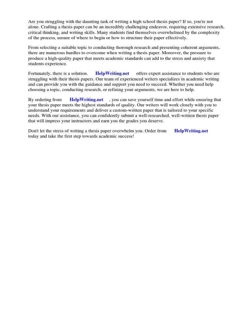 High School Thesis Paper Examples PDF