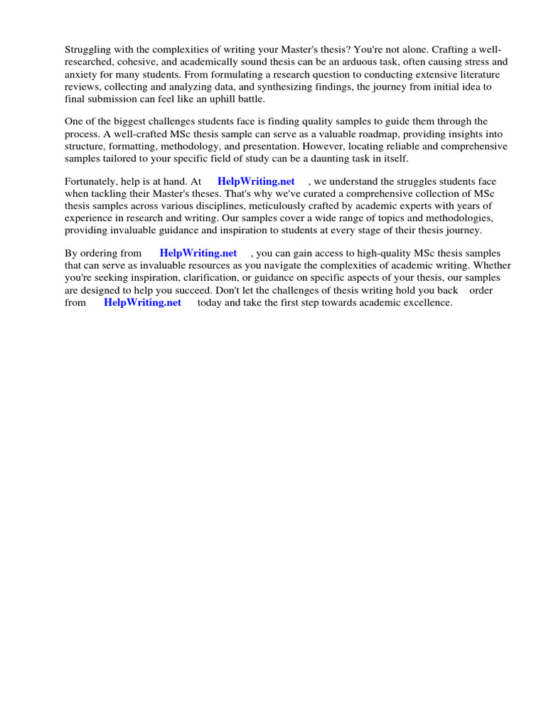 MSC Thesis Sample | PDF | Thesis | Methodology