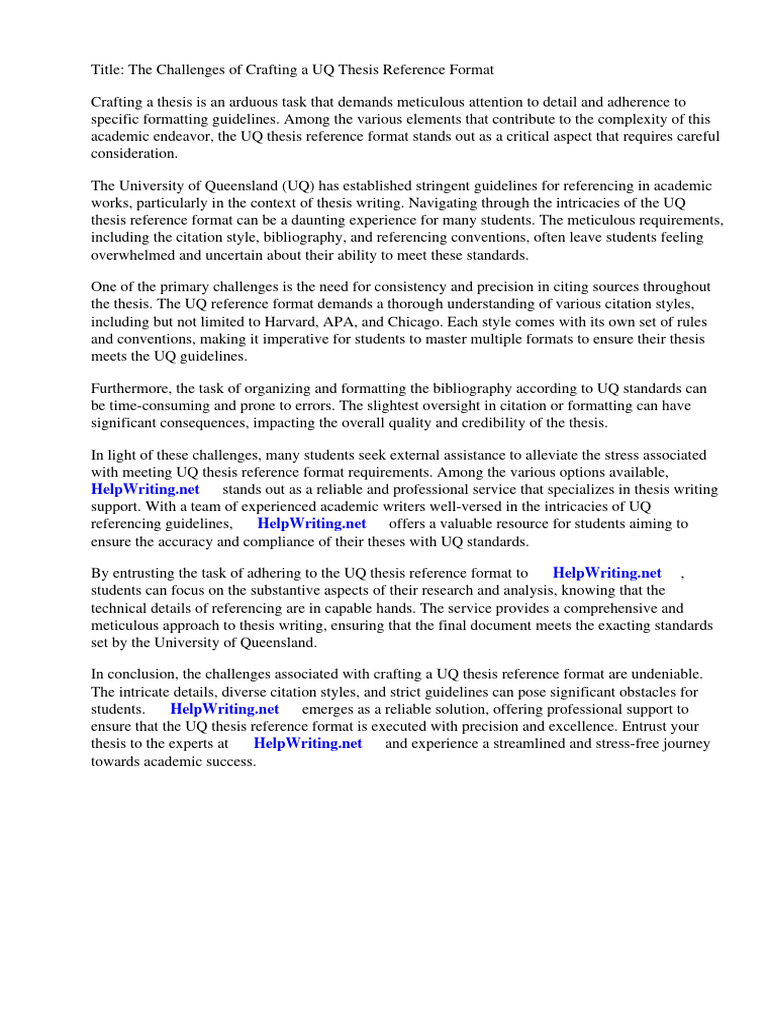 Uq Thesis Reference Format | PDF | Citation | Thesis