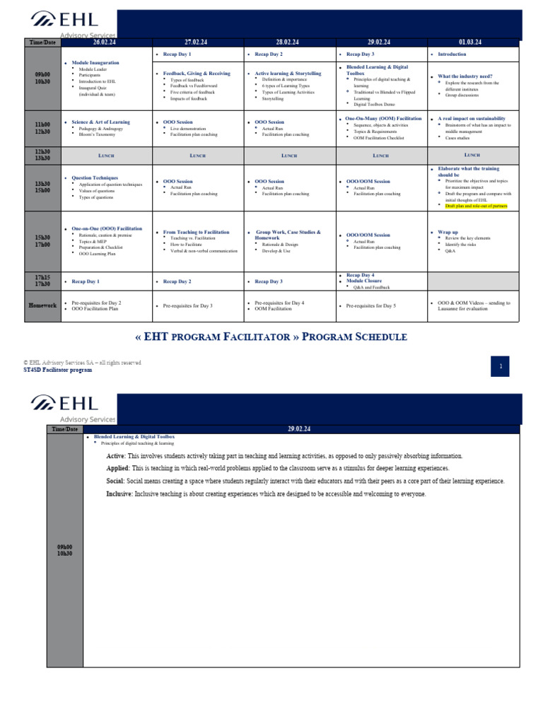 EHT Program Facilitator Schedule 2024 | PDF | Educational Technology ...