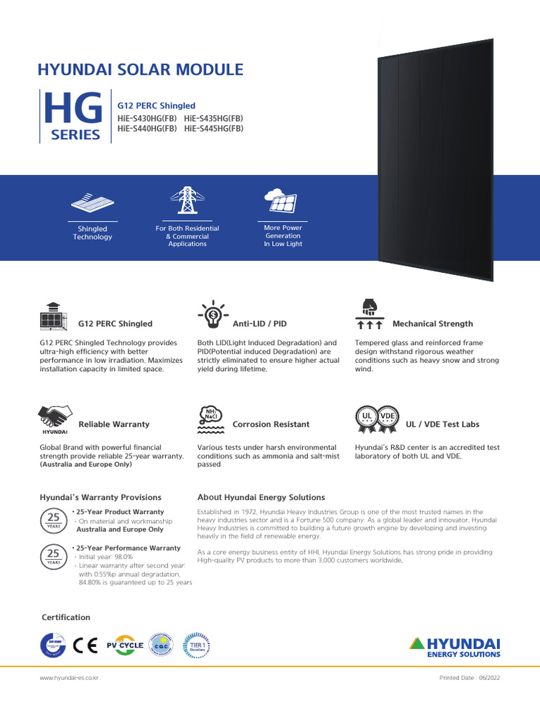 Hyundai Solar Module Specifications | PDF | Solar Panel | Electricity