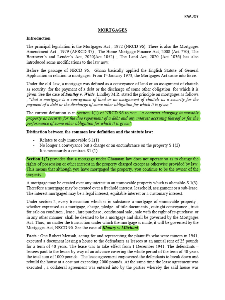 Lesson 4-The Law of Mortgages | PDF | Mortgage Law | Loans