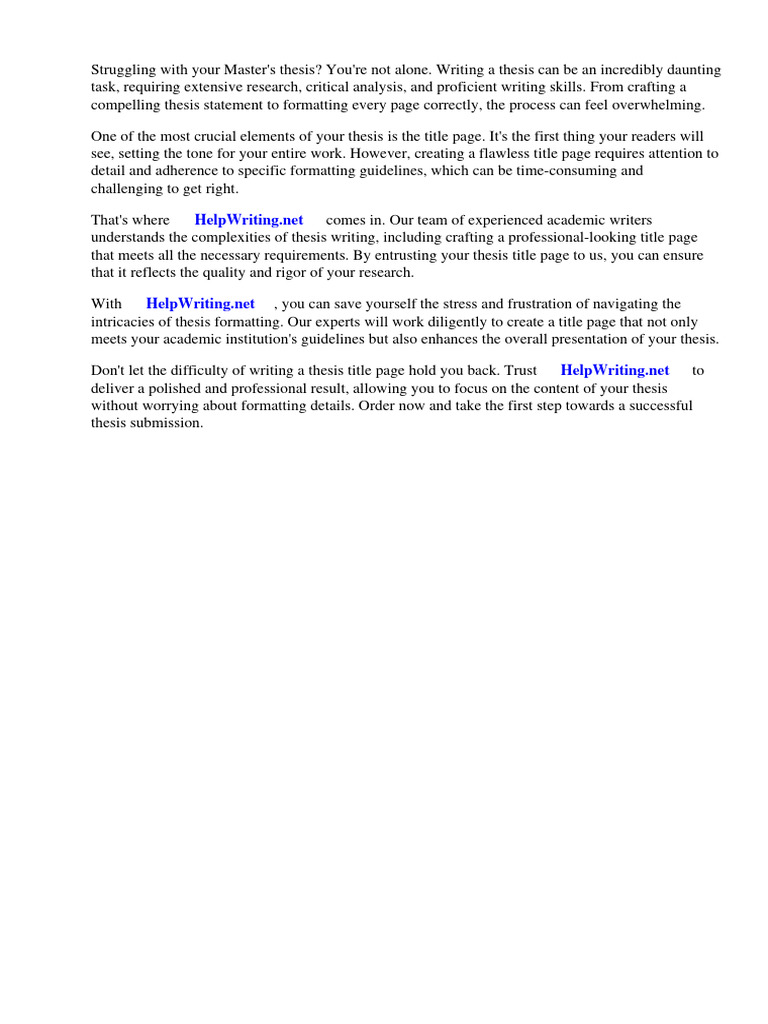 Master’s Thesis Title Page Formatting Guide | PDF | Thesis | Doctor Of ...