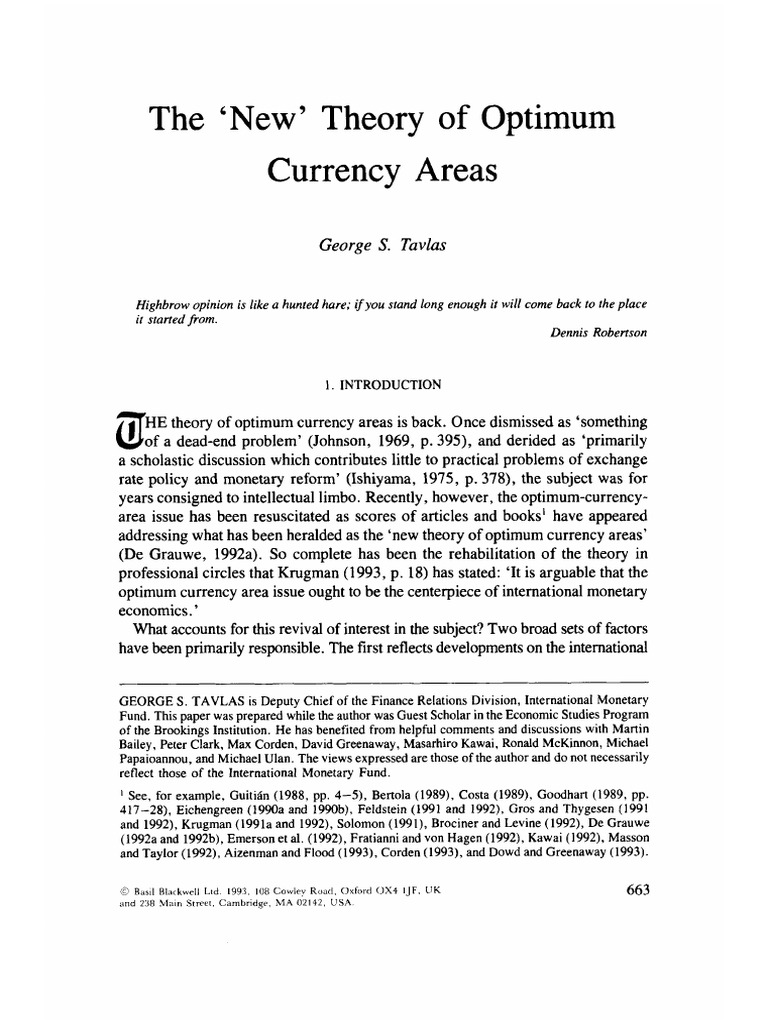The New' Theory of Optimum Currency Areas - George S. Tavlas | PDF ...