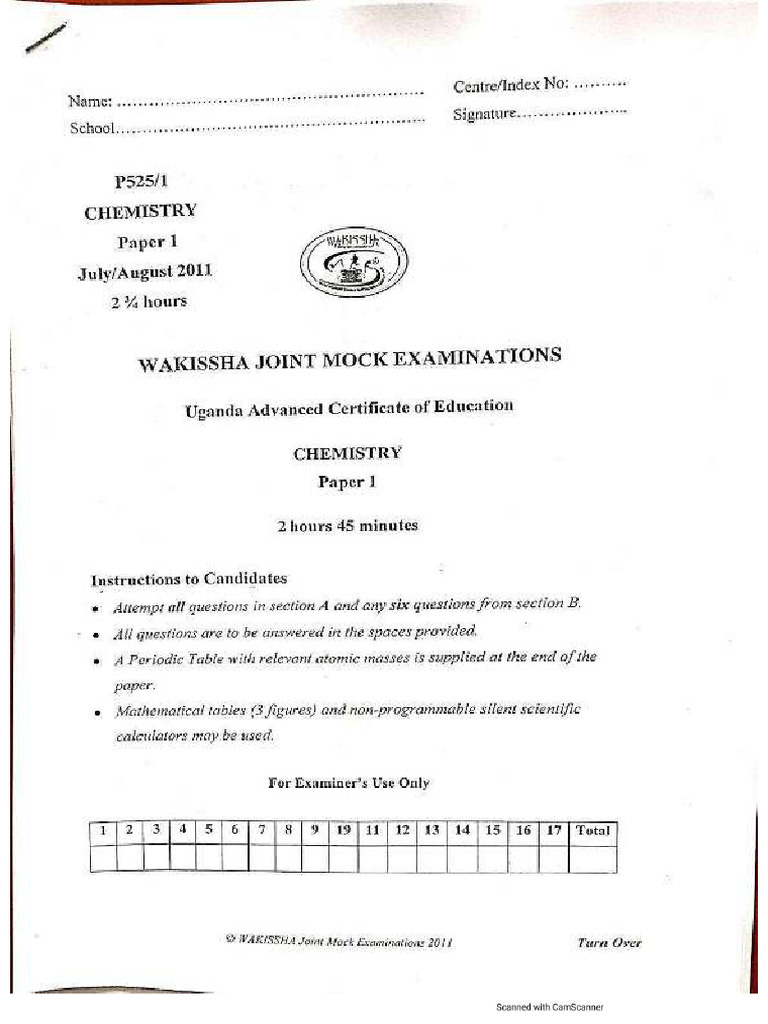 UACE Chem 1 Past Papers | PDF