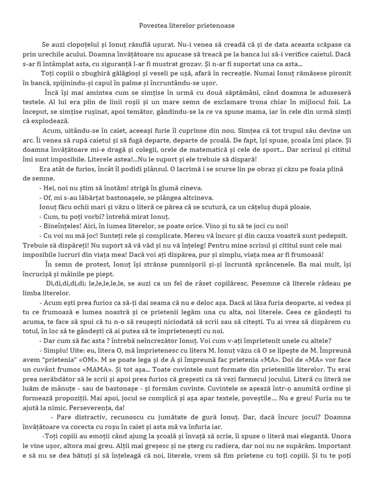 Povestea Literelor Prietenoase | PDF