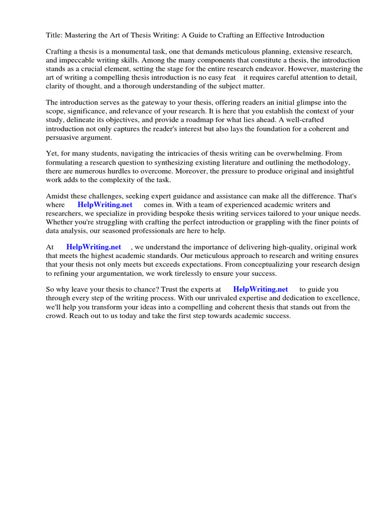 Sample Thesis Introduction Format | PDF