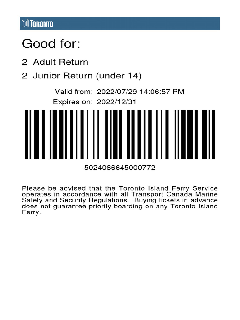 Toronto Ferry Family Ticket Info | PDF