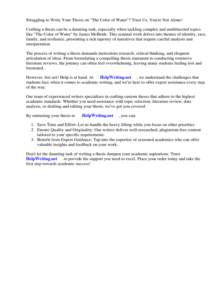 Main Thesis of The Color of Water | PDF | Color