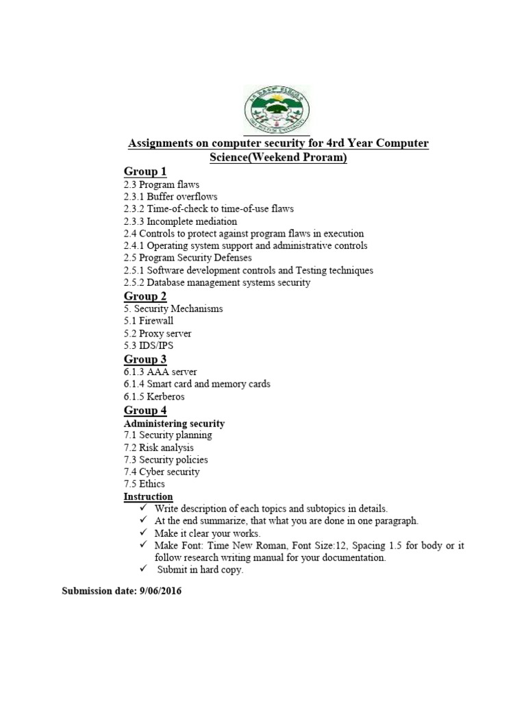 Assignments For 4rd Year Computer Science | PDF Assignments For 4rd Year Computer Science | PDF