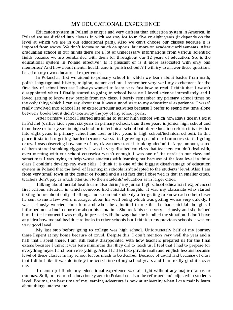 My Educational Experience | PDF | Experience | Mind